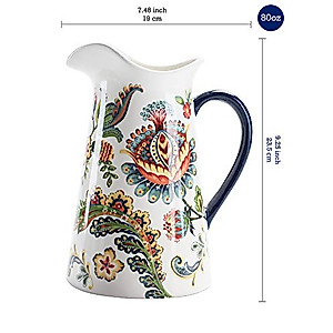 Bico Protea Cynaroides Ceramic 2.5 Quarts Pitcher with Handle, Decorative Vase for Flower Arrangements, Dishwasher Safe