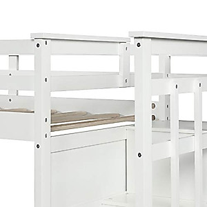 Bunk Bed Twin Over Twin, Bunk Bed with Trundle for Adults, Bunk Bed with Stairs and Storage, Kids Twin Bunk with Drawers(White)