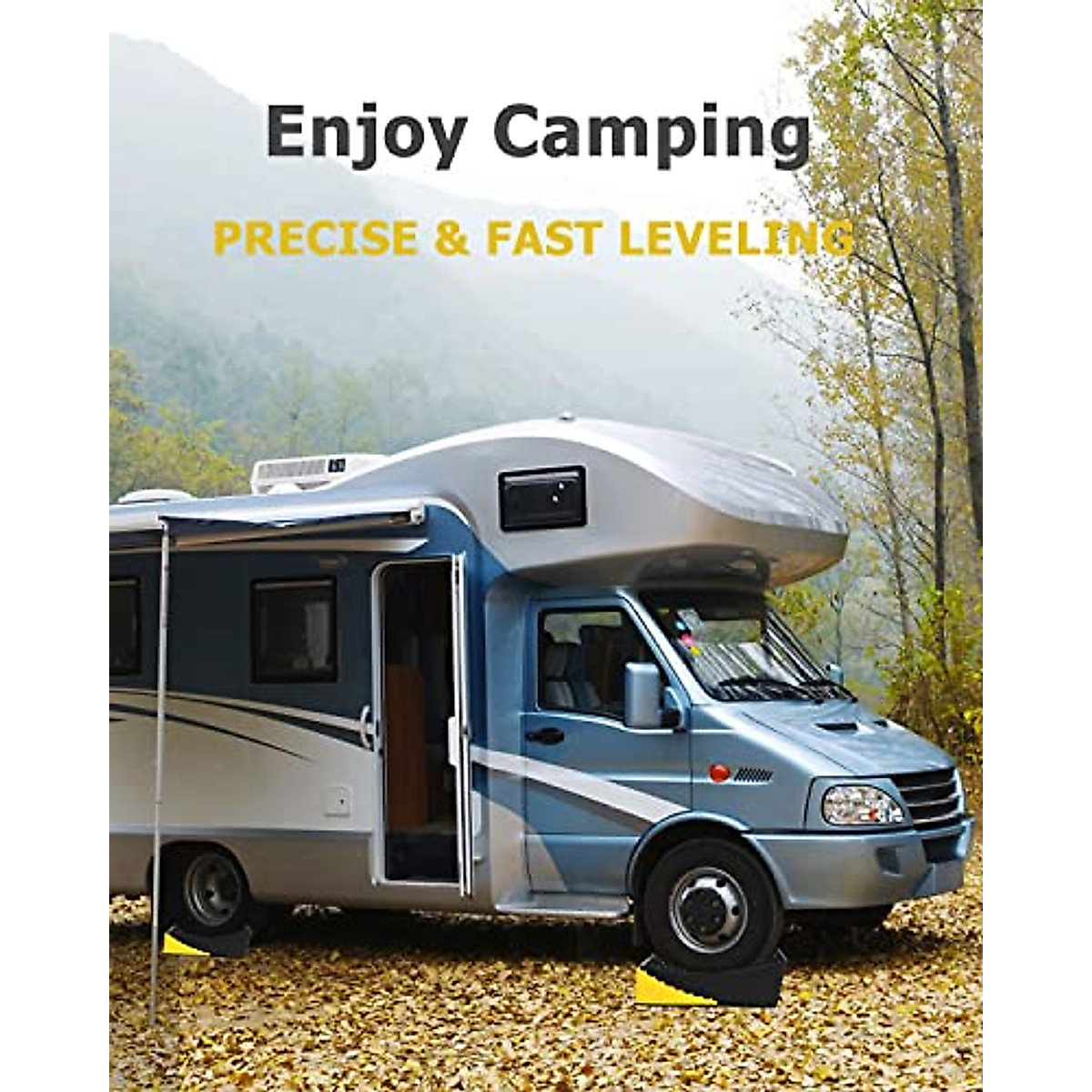 KOBANOICA RV Leveling Blocks,Camper Leveler 2 Pack,Includes Curved RV Levelers Ramp with Camper Wheel Chocks,RV Leveling System for Travel Trailer,Motorhome,Fifth Wheels