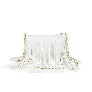 Solene Fringe Crossbody Shoulder Bag with Strap, Tassel Messenger bag, Country Style Western Fringe Purse for Women - E031(White)