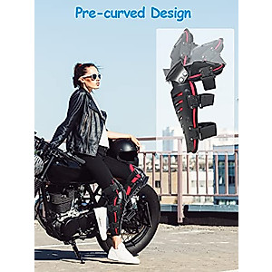 RIDBIKER Motorcycle Knee Shin Guards, Long Leg Protection Crash Proof Motorcycle Knee Protection Bendable Adjustable MTB Knee Pads for Men Motocross Gear Mountain Biking (Upgrade, Red)