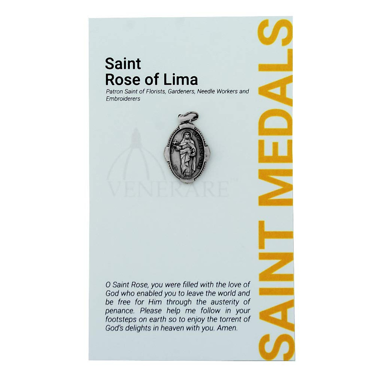1" Saint and Holy Subject Medal with Prayer Card | Over 25 Different Saints | Durable and Detailed Charm | Pendant Medal Carded with Prayer | Christian Jewelry (St. Rose of Lima)
