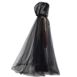 Ghost Costume Haunted Hooded Cape Costume Black Capes for Women Bride Hooded Cape Cloak 59.06 IN (Black)