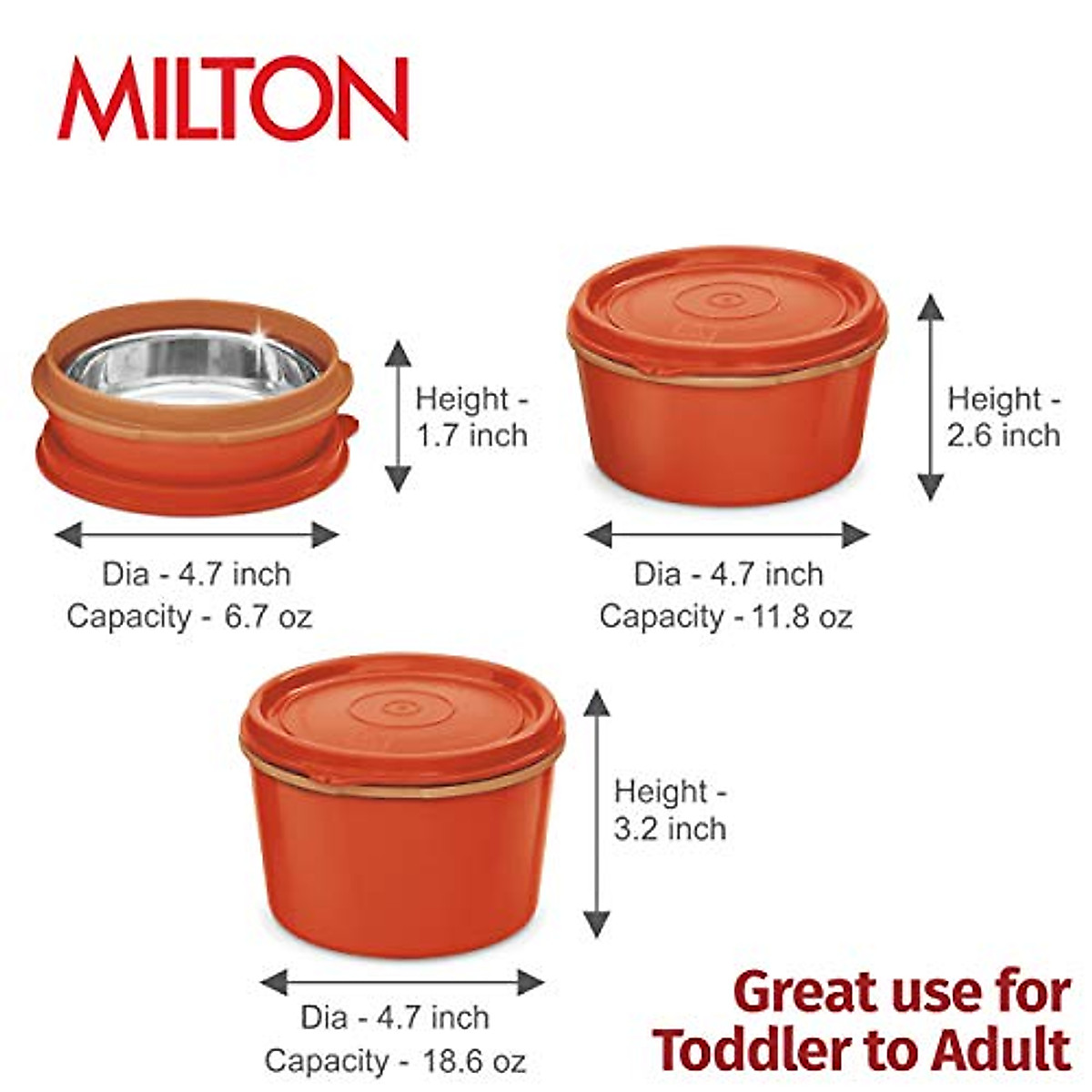MILTON Bento lunch Box For School And Work - Stainless Steel Leak Proof Bento Box for Kids And Adults - Microwave Safe Meal Prep Container Set of 3 - Red
