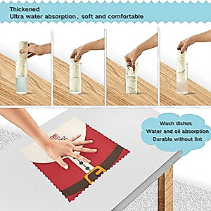 Christmas Kitchen Towels Set of 6,Super Absorbent Dish Drying Towels Square 11x11 inch Microfiber Kitchen Hand Towels Christmas Santa Claus Pattern,1