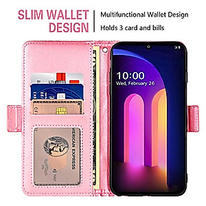 Compatible with LG V60 ThinQ V60ThinQ 5G G9 Thin Q Wallet Case and Tempered Glass Screen Protector Card Holder Stand Magnetic Leather Flip Phone Cover for LGV60 V 60 60ThinQ 60V Women Men Rose Gold