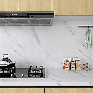 HOLOMEY White Marble Contact Paper 31x157 inch Glossy Marble Peel and Stick Wallpaper Waterproof Countertop Contact Paper Self-Adhesive Film Marble Decor Wall Covering for Kitchen Cabinet Shelf Liner