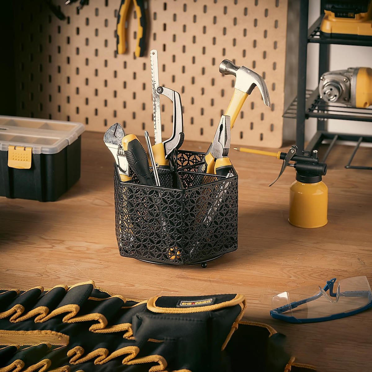 KAFAHOM 360° Rotating Tool Organizer，Small Repair Tool Storage Rack for Desktop Workbench,Hand Tool Stand Holder,Tool Caddy for Wrenches, Pliers, Tweezers, Scissors, Calipers, etc