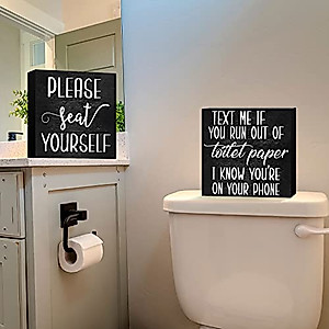 2 Pieces Funny Farmhouse Bathroom Signs Decor Classic Wooden Box Sign Rustic Toilet Paper Sign Guest Restroom Wooden Wall Art for Home Bathroom Toilet Decoration, 6 x 6 Inch(Classic Style)