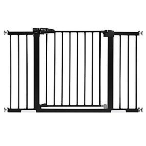 Mom's Choice Award Winner-BABELIO Metal Baby Gate, 29-48'' Extra Wide Pet Gate, Walk Thru Child Safety Gate with Door, Pressure Mounted Dog Gate for Doorways & Stairs, with Y Spindle Rods,Black