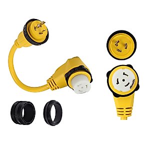 ONETAK L5-30P to SS2-50R 1.5FT Right Angle 90 Degree 120V 30 Amp 3 Prong Male to 4 Prong Twist Lock Receptacle Generator RV Marine Shore Boat Power Cord Adapter