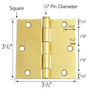 Design House 181461 Square Corner Steel Door Hinge Door Hardware Door Hinges Interior Doors, 3.5"x3.5", Satin Brass, 10-Pack