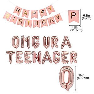 13th Birthday Decorations for Girl Rose Gold, OMG UR A Teenager Balloons Birthday Banner Number 13 Birthday Foil Balloons Confetti Balloons for 13 Years Old Birthday Girls