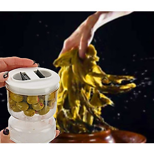 Pickle and Olives Jar Container With Strainer Flip Hourglass, Hourglass Jar Kimchi Jar Dry and Wet Separation Kitchen Pickled Cans Plastic Household Cylinder Fermentation Storage Tank（2PSC Brush）