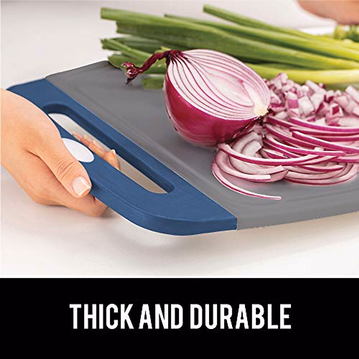 Gorilla Grip Reversible, Oversized, Thick Cutting Board, Grip Handle, Deep Juice Grooves, Slip Resistant, Large Kitchen Chopping Boards for Meat, Veggies, Fruits, Dishwasher Safe, 16x11.2, Blue Gray