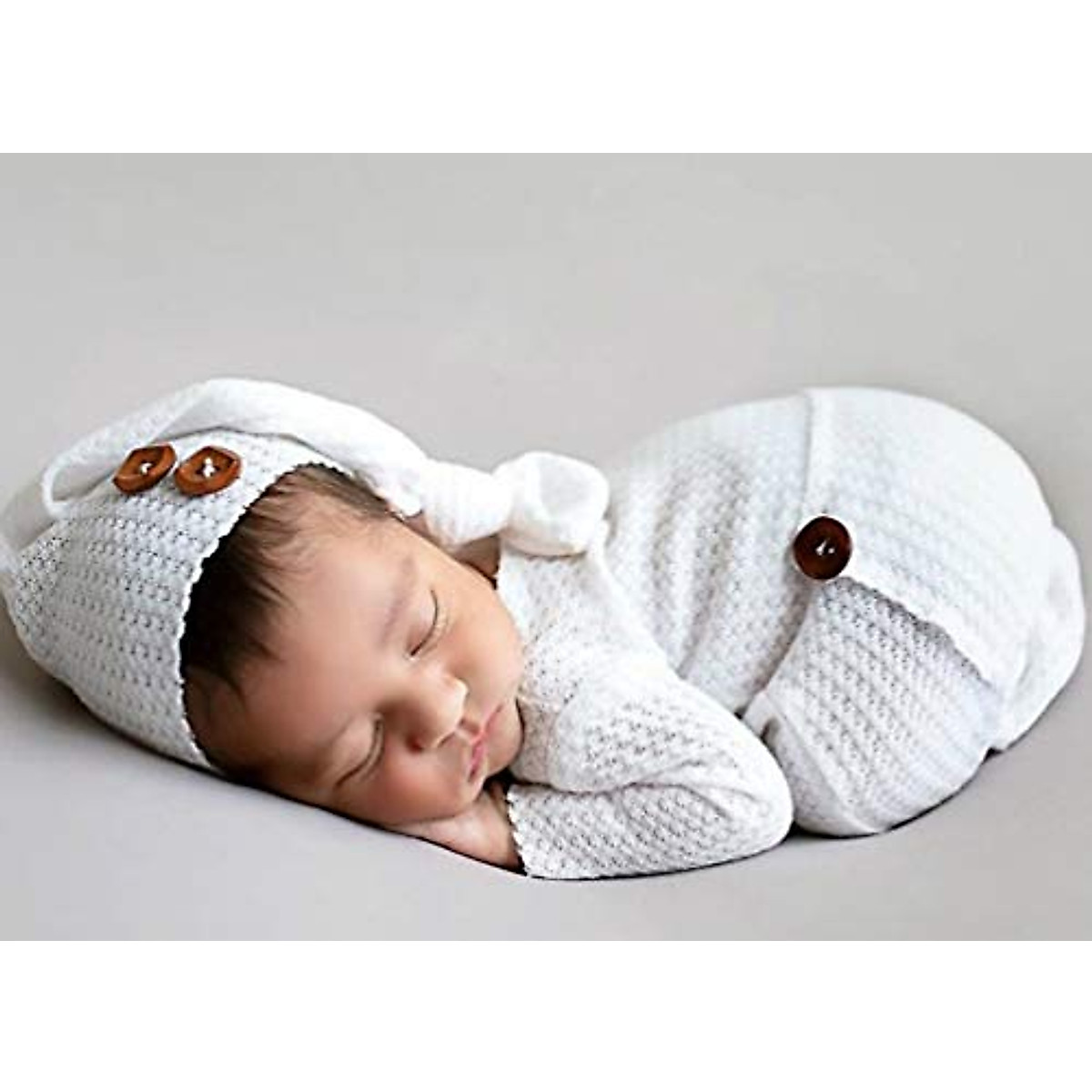 Fashion Newborn Boys Girls Baby Photo Shoot Props Outfits Crochet Clothes Long Tail Hat Pants Photography Props (white)