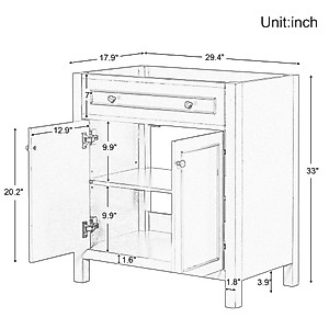 QuixotYDDZ 30" Bathroom Vanity Base Only Without Sink, Bathroom Vanity Cabinet White Bathroom Storage Cabinet with 2 Close Doors and Adjustable Shelf, Solid Wood Frame and MDF Board, Blue