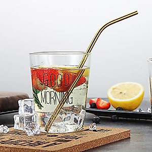 18 Piece Gold Stainless Steel Straws, 8.5 '' Reusable Drinking Straws,with Portable pouch,Suitable for wine and cold drinks (8 Straight/8 Bent/2 Brushes)