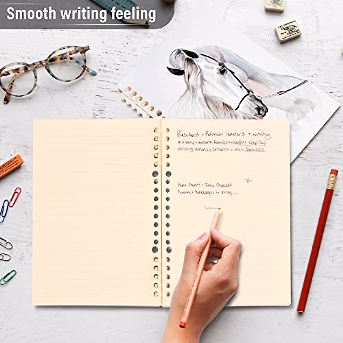 senya Spiral Notebook Ruled 2 Pcs, White Horse Journals for Study and Notes 60 Pages with Durable Hardcover