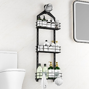 Purdaz Shower Caddy Over Shower Head,Adjustable Hanging Shower Organizer Shelf Shower Storage Rack Basket No Drilling Shower Organizer for Bathroom,Black