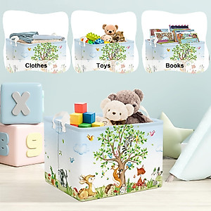 Clastyle Forest Life Tree Baskets Rectangular, Kids Basket,Waterproof Foldable Canvas Laundry Basket,Nursery Hamper,Room Decor,Shelf Basket(Animal)