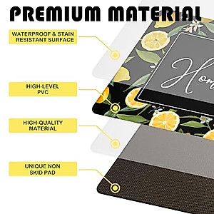 chiinvent Lemon Kitchen Rugs Anti Fatigue Kitchen Mats For Floor Black Yellow Non skid Washable kitchen Mats Set of 2 Cushioned Comfort Standing Mats for Laundry Office Sink,17.3x28 + 17.3x47 inch PVC