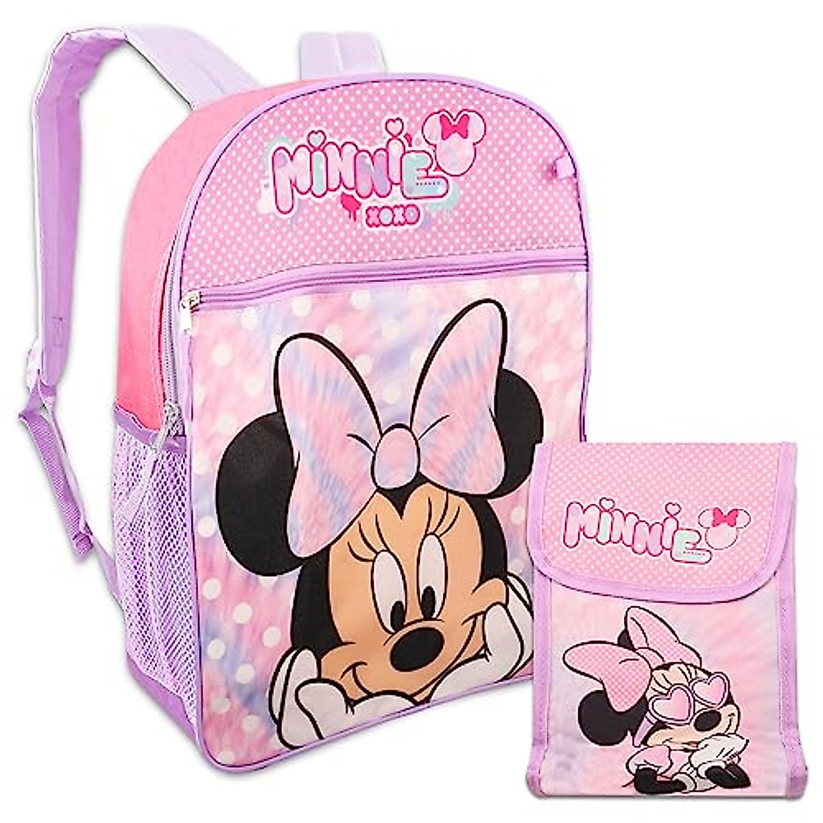 Disney Minnie Mouse Backpack For Girls, Kids ~ 5 Pc Bundle With 16" Minnie School Bag, Water Bottle And Stickers | Minnie Mouse School Supplies.