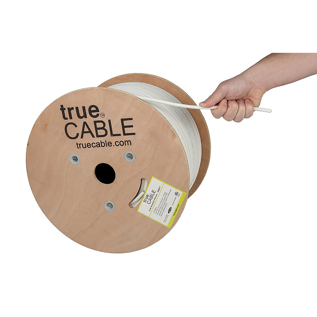 trueCABLE Cat6 Plenum Shielded (CMP), 1000ft, White, 23AWG Solid Bare Copper, 550MHz, PoE++ (4PPoE), ETL Listed, Overall Aluminum Foil Shield (F/UTP), Bulk Ethernet Cable