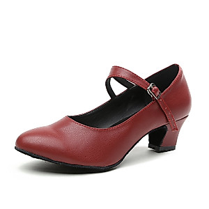 Minishion GL245 Women's Mary Jane Style Burgundy Leather Low Heel Latin Social Prom Dance Pumps US 8