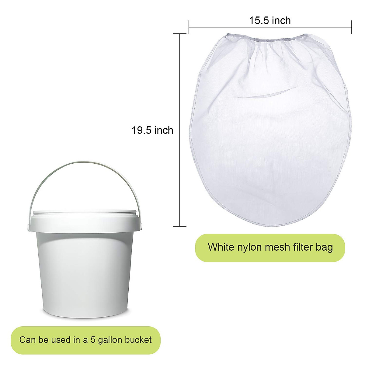 10 Pcs 5 Gallon Elastic Top Paint Strainer Bags White Fine Mesh Bag Filters for Hydroponics Painting Gardening