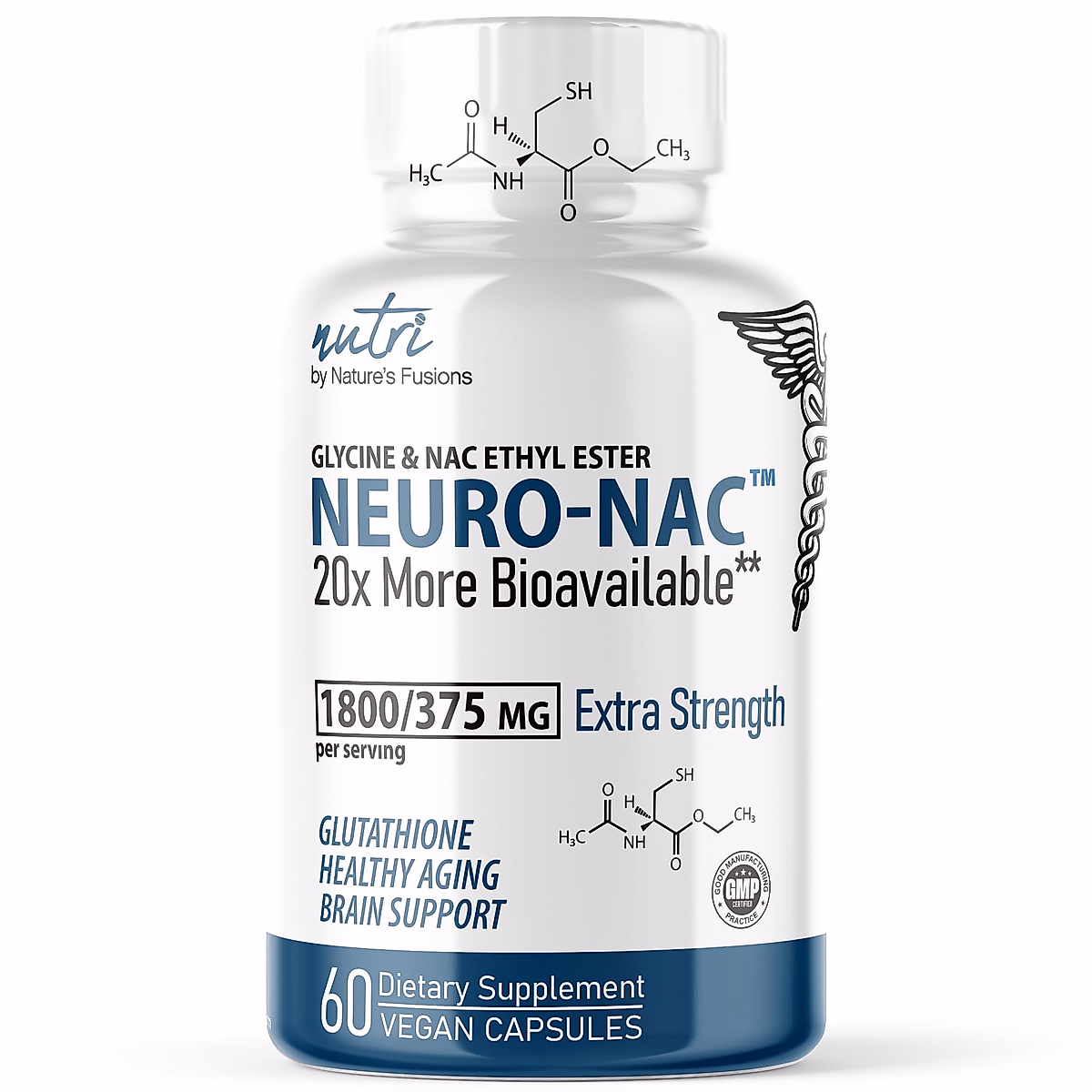 Nature's Fusions Neuro NAC Supplement 375mg Extra Strength with 1800mg Glycine - N-Acetyl Cysteine Ethyl Ester - 20x More Bioavailable Than NAC 600 mg - Boost Glutathione 10x More Than Liposomal