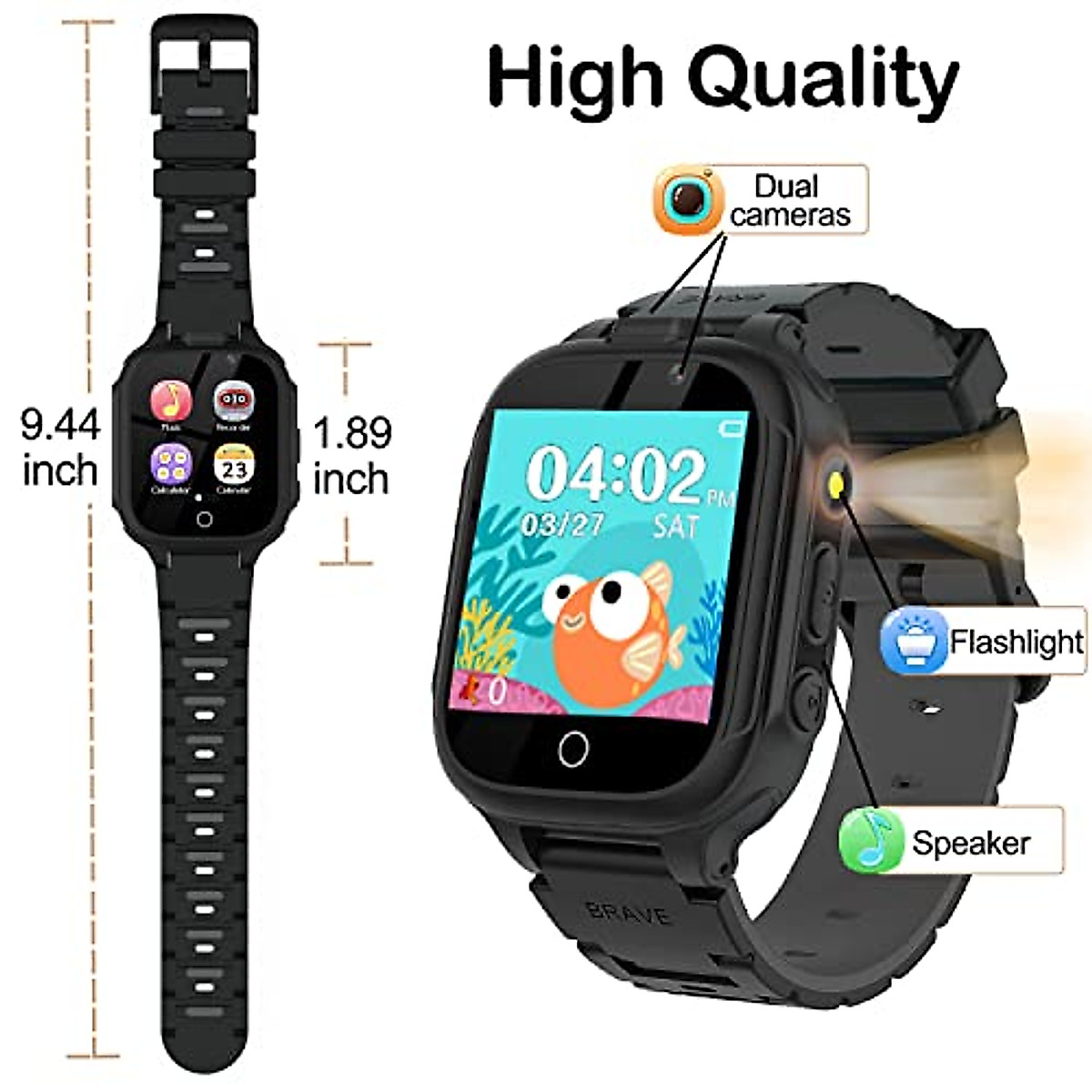 Smart Game Watch for Boys Girls - Kids Smart Watch with 14 Puzzle Games 1.54" HD Touch Screen Music Player Dual Camera 12/24 hr Pedometer Flashlight Birthday for Girls Kids
