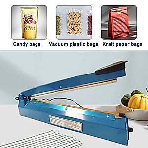 Impulse Heat Sealer 16Inch, Manual Sealing Machine with 4 Replace High-temperature Cloths, Adjustable Temperature Bags Sealer, Multiple Use for Plastics PE Mylar Kraft Paper Bags