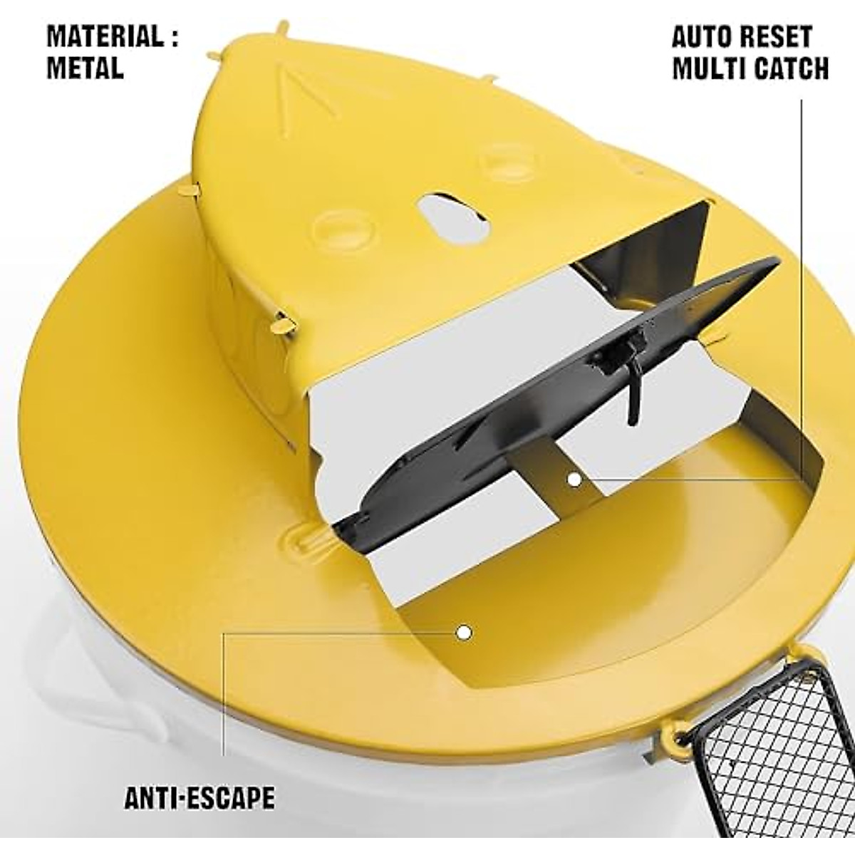 Bucket Lid Mouse Trap - Multi-Catch, Auto-Reset, Humane or Lethal Rat Trap - Metal Material - Bait Racks - Anti Escape - 5 Gallon Bucket Compatible