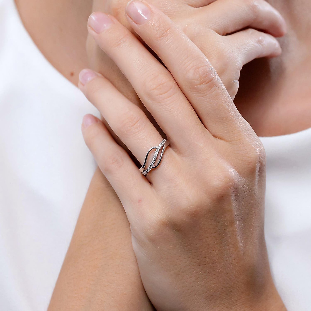 Angara Natural 0.17 Ct Diamond Side Stones Ring for Women in Platinum (Color : I-J | Clarity : I1-I2) | April Birthstone, Birthday, Engagement, Anniversary Jewelry Gift For Women