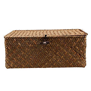 Hemoton Ottoman Tray Seagrass Storage Baskets with Lid Seaweed Woven Storage Box Laundry Hampers Desktop Sundry Organizer for Clothes Washing Sorting Picnic Size Baby Toy Storage Organizer