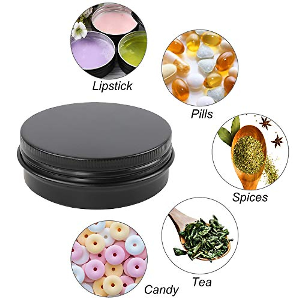 Moretoes 36 Pack Tins, 2 Oz Metal Round Balm Tins, Black Tins Aluminum Cans, Empty Containers with Screw Lids for Salve, Spices or Candies