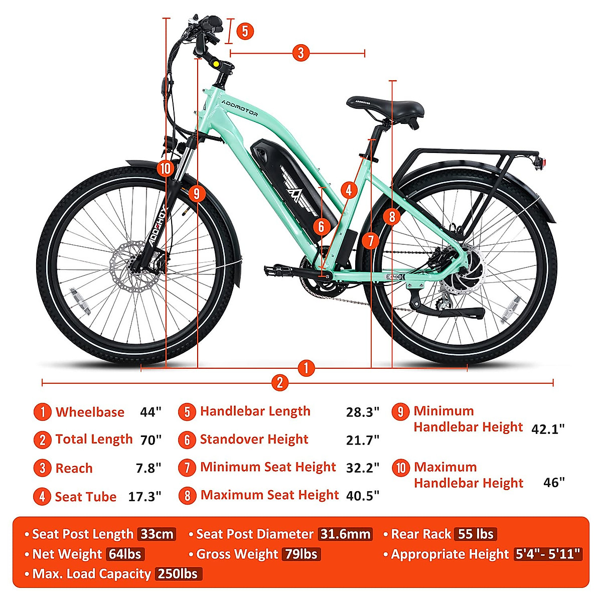 ADDMOTOR Electric Bike for Adults, Electric Bicycles with 48V*20Ah Removable Battery, 125 Miles, 500W Step-Thru Ebike, 26 x 2.3 Inch Tire, E-43 Mountain City E-Bike(Rose Pink)