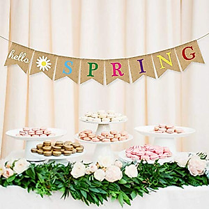 Hello Spring Banner Burlap - Rustic Spring Banner Garland - Spring Decorations - Indoor Outdoor Mantel Fireplace Hanging Decor