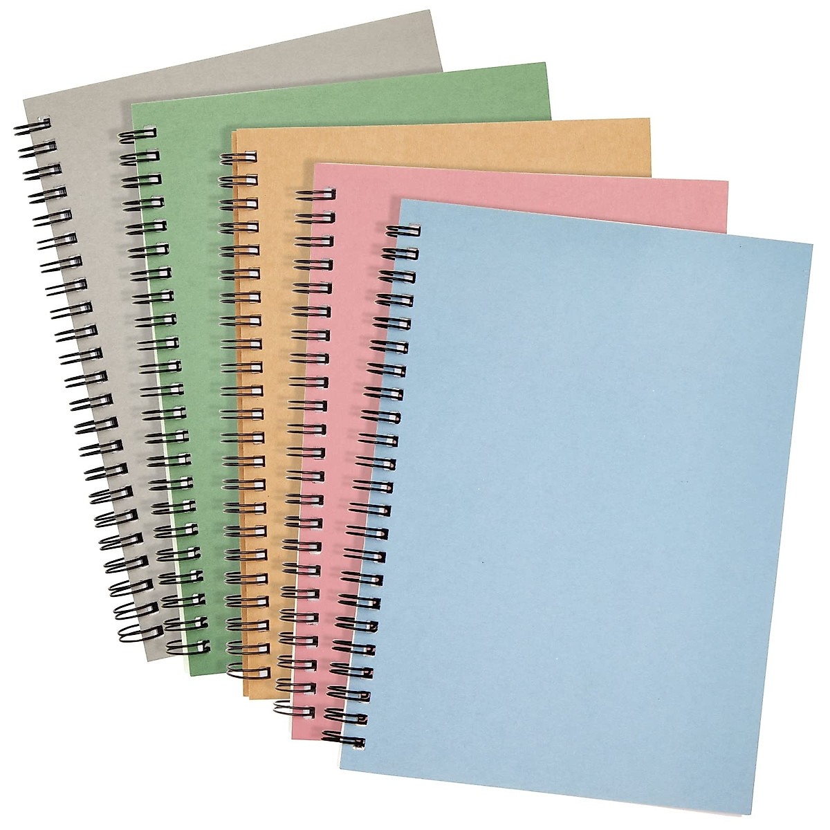 5 Pack Lined Spiral Bound Journal Bulk Set for Students, Kraft Hardcover 6x8 Notebook Refill in 5 Colors, 60 Sheets / 120 Pages