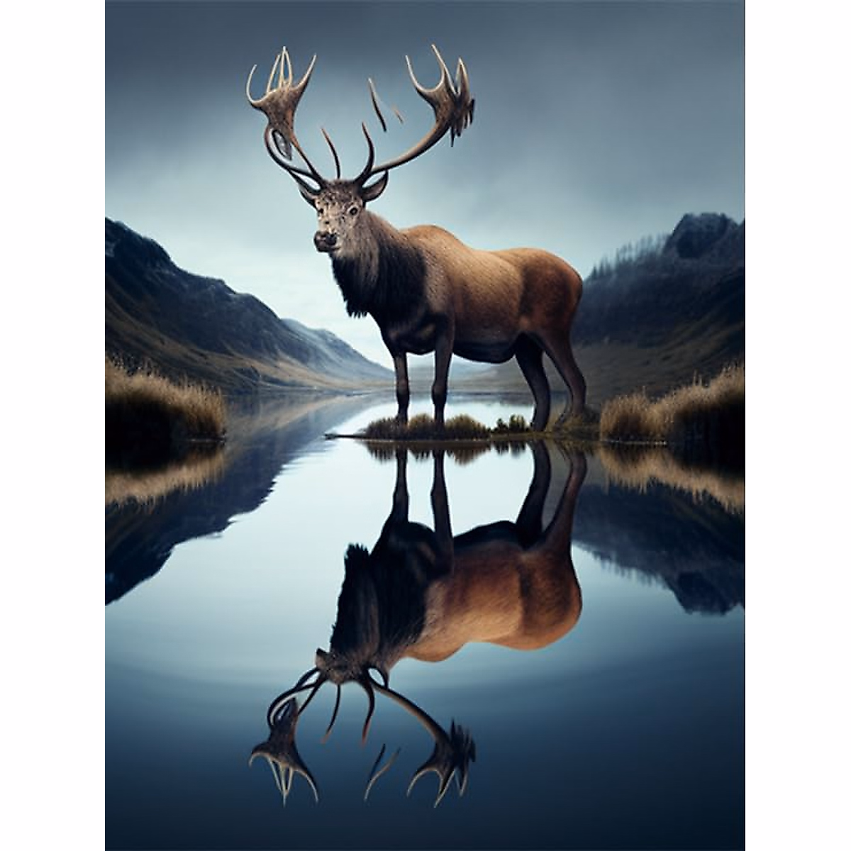 5D DIY Diamond Painting Kits Full Drill,Diamond Painting Kits Art,Animal Diamond Art, Elk on The Water Diamond Painting Craft for Home Office Wall Decor 12x16 inch