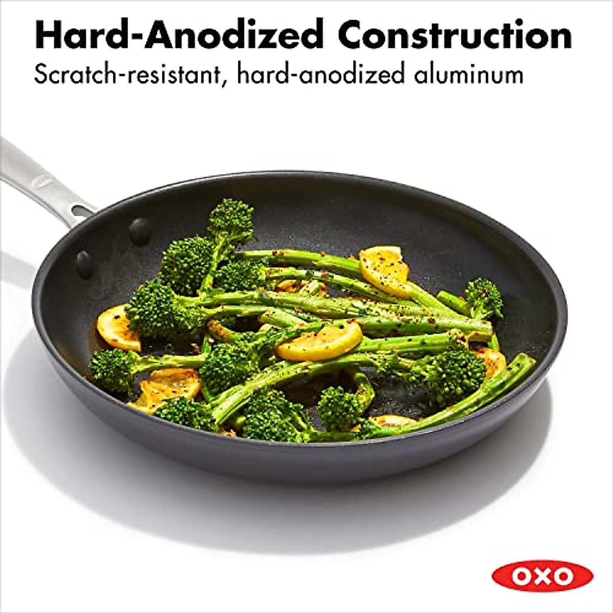 OXO Good Grips Pro, 8" 10" and 12" 3 Piece Frying Pan Skillet Set, 3-Layered German Engineered Nonstick Coating, Stainless Steel Handle, Dishwasher Safe, Oven Safe, Black