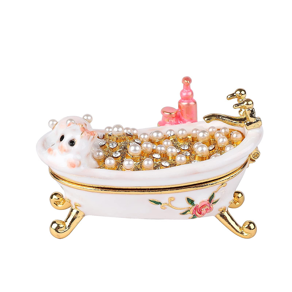 FASSLINO Pearls Bathtub Trinket Box Hinged Enameled Hand-Painted Ornaments Decorative Craft Gift for Home Decor