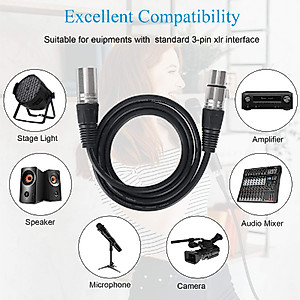 HOSONGIN XLR Cables 3.3 Ft 2 Packs, Balanced XLR Microphone Cable Male to Female 3-PIN XLR Mic Cords DMX Cables 3.3 Feet, Black
