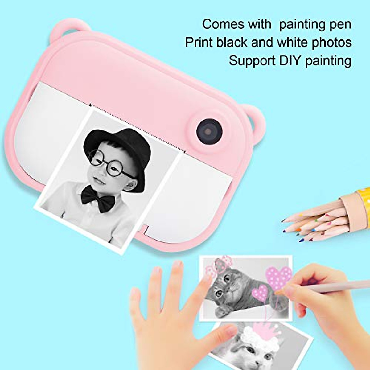 Children Mini Camera, Makes Eyes Less Fatigued 2.4‑Inch IPS Color Screen Kids Digital Camera, Travel Girls for Children Home(Pink)