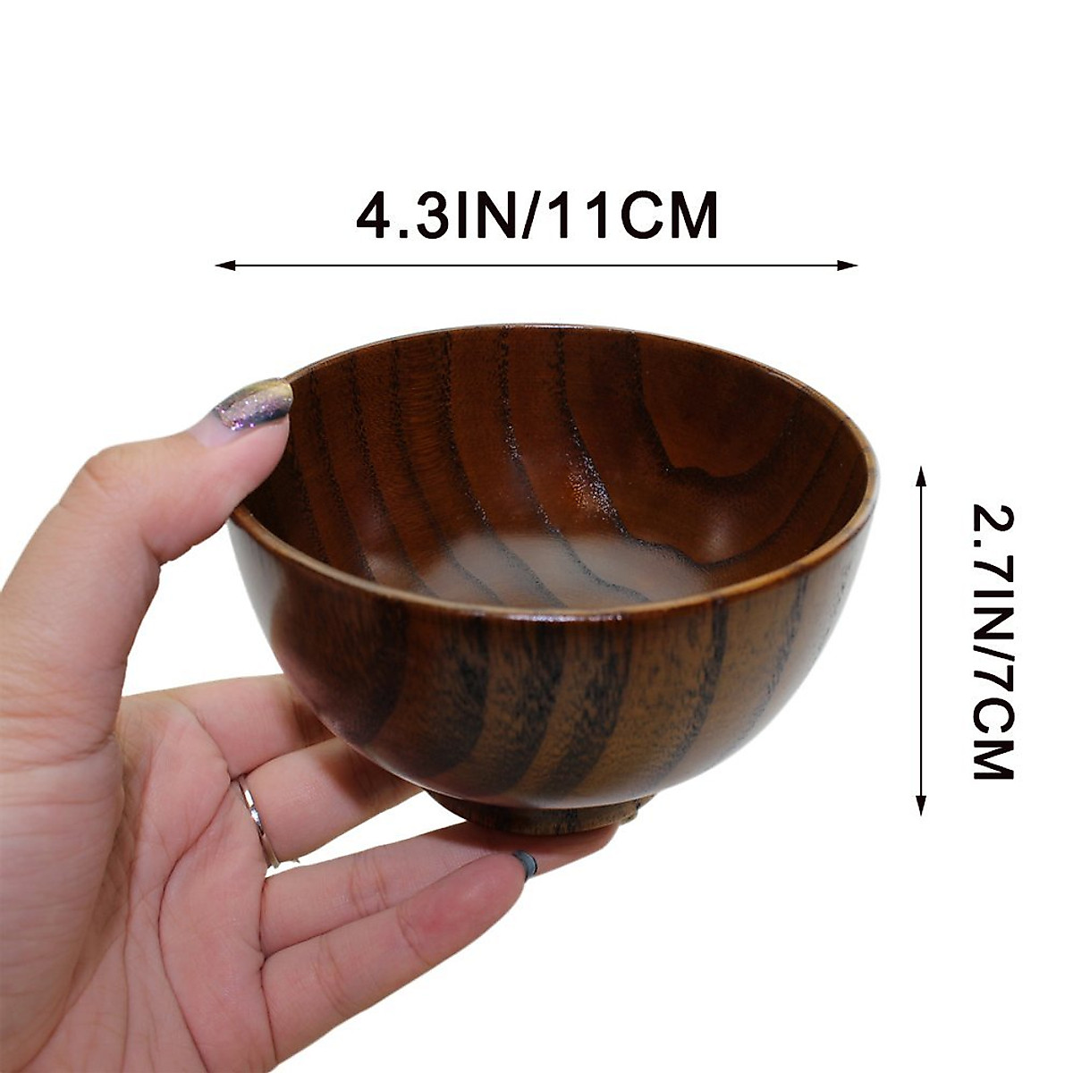 Set of 4 Japanese Style Solid Wood Bowl Children Kids Baby Serving Tableware for Salad Rice Miso Soup Fruits Decorative Display