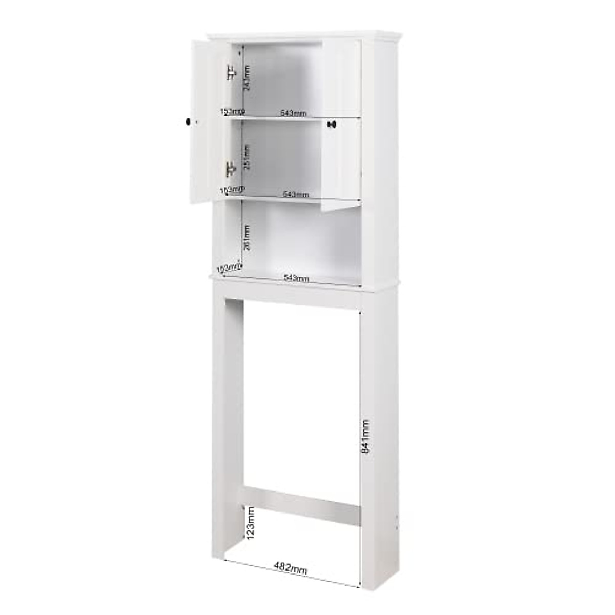 Angel Sar Over The Toilet Storage Cabinet, Space-Saving Bathroom Shelf, Bathroom Organizer with Open Shelf and Doors, White1