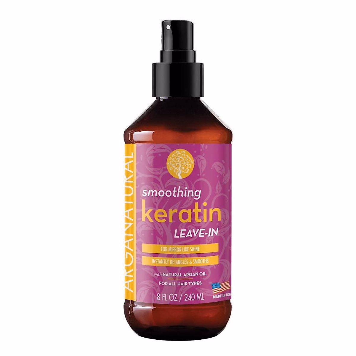 Arganatural Smoothing Keratin Leave-in Conditioner, 8 fl oz / 250 ml Spray Bottle, Smooth & Detangle Frizzy Hair