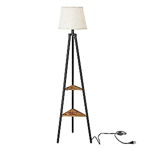 VASAGLE Floor Lamp with Shelves, Standing Reading Lamp with Lamp Shade, for Living Room, Bedroom, Bulb Not Included, Rustic Brown ULFL15BX