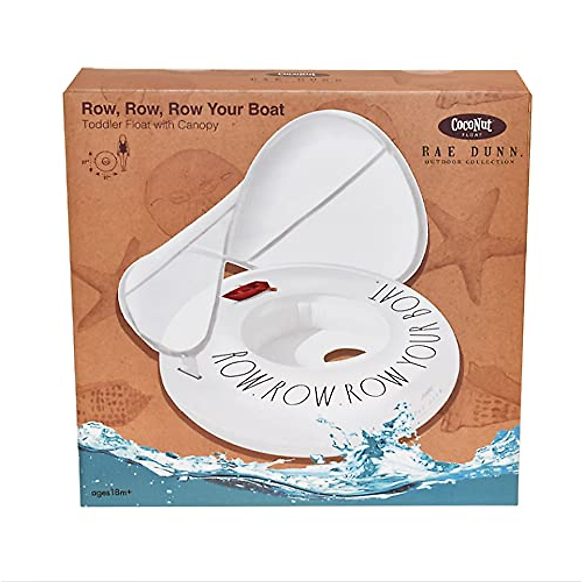 Rae Dunn Toddler Float with Canopy by CocoNut Float Row Row Row Your Boat Theme - Child Sized Inflatable Raft & Durable Water Toy - Stable Ride-On for Summer Parties & Swim Events